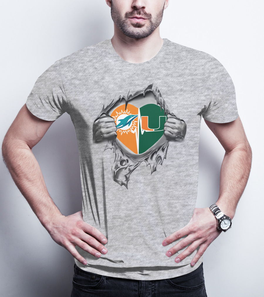 Miami Dolphins Heart Miami Hurricanes It's In My Heart T-Shirt