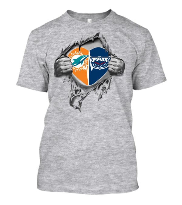 Miami Dolphins And Florida Atlantic Owls United In My Heart T-Shirt