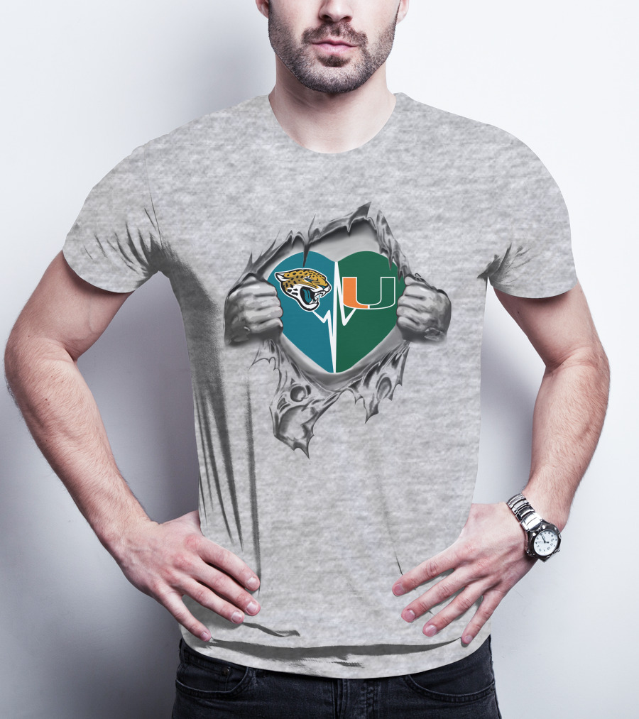 Jacksonville Jaguars Miami Hurricanes Heart T-Shirt