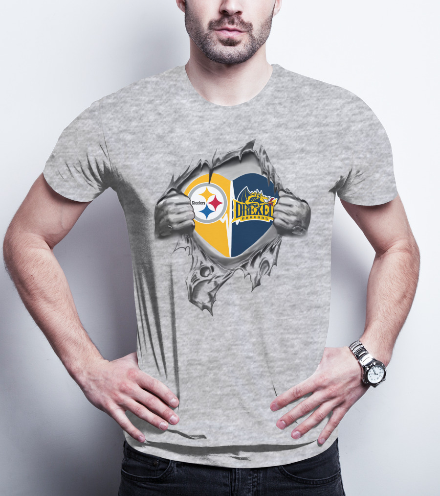 Steelers Drexel Dragons Heart Rip T-Shirt