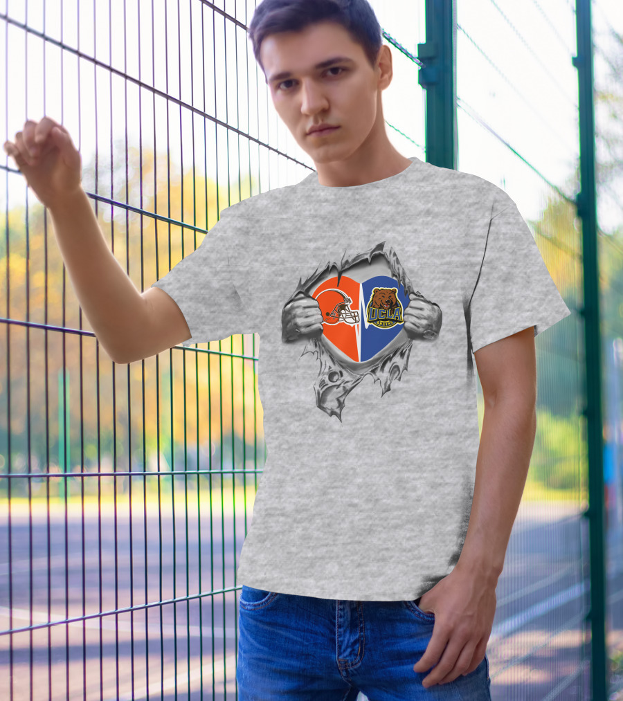 Browns Ucla Bruins Heart Logo Split Football Bear Claw Tear T-Shirt