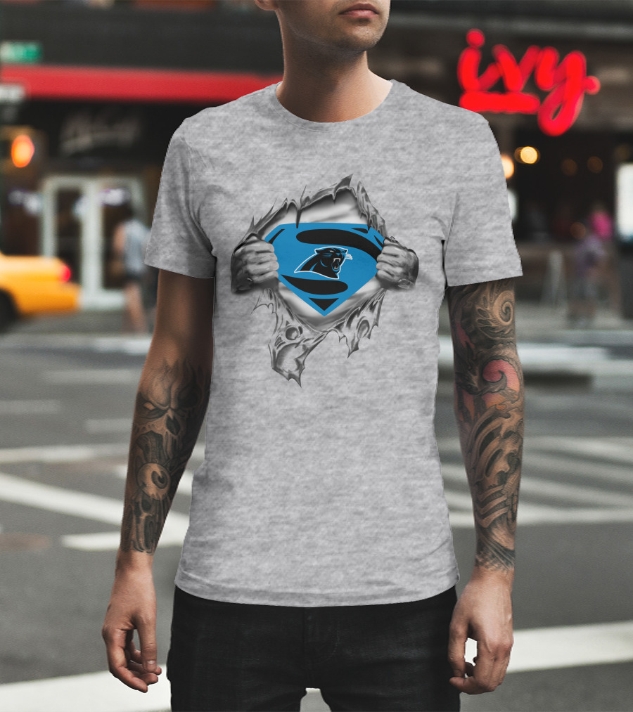 Carolina Panthers Superman Logo Rip Through T-Shirt