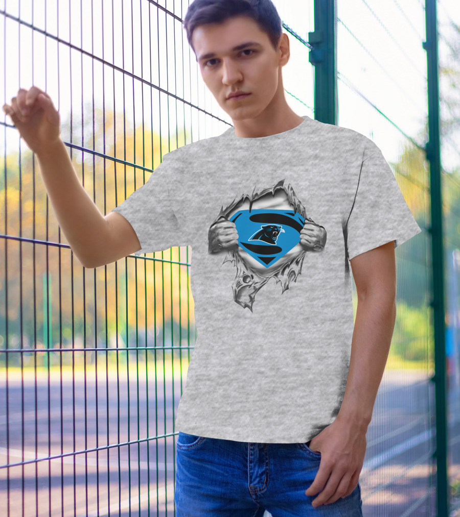 Carolina Panthers Superman Logo Rip Through T-Shirt