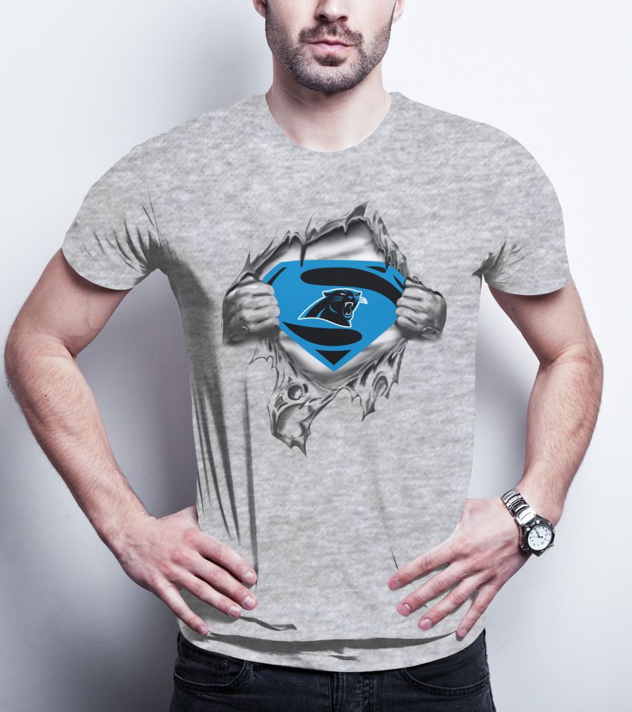 Carolina Panthers Superman Logo Rip Through T-Shirt