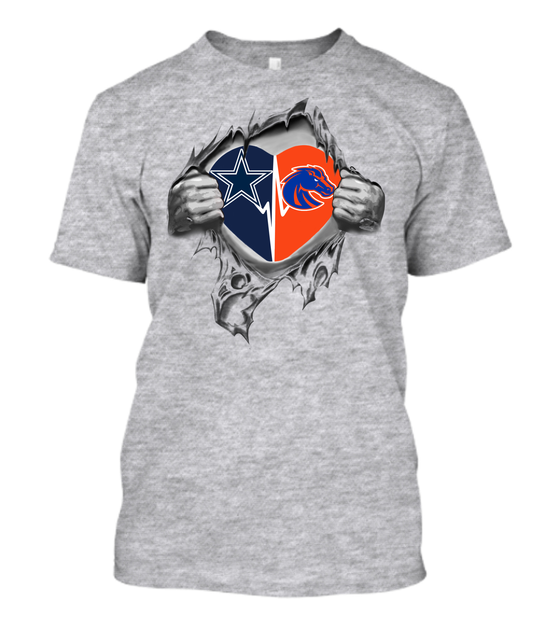 Cowboys Boise State Broncos Heart Design With Star And Bronco T-Shirt