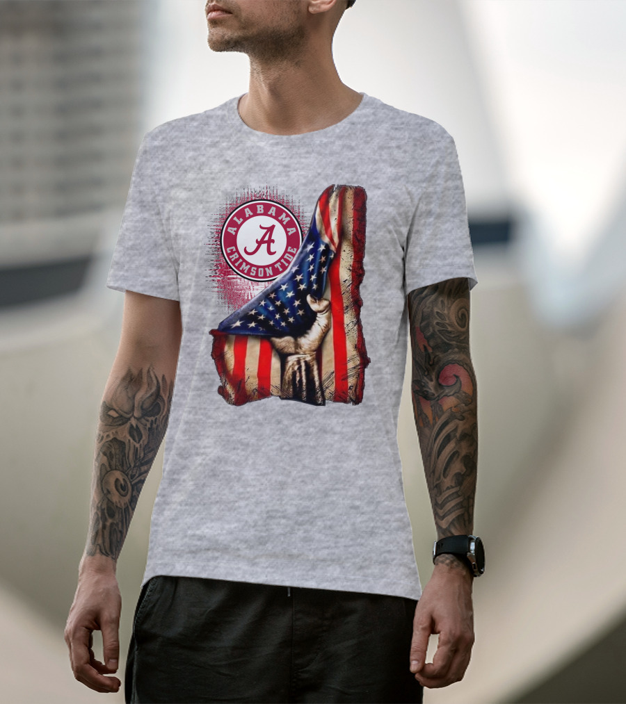 Alabama Crimson Tide American Flag Fist Outline T-Shirt