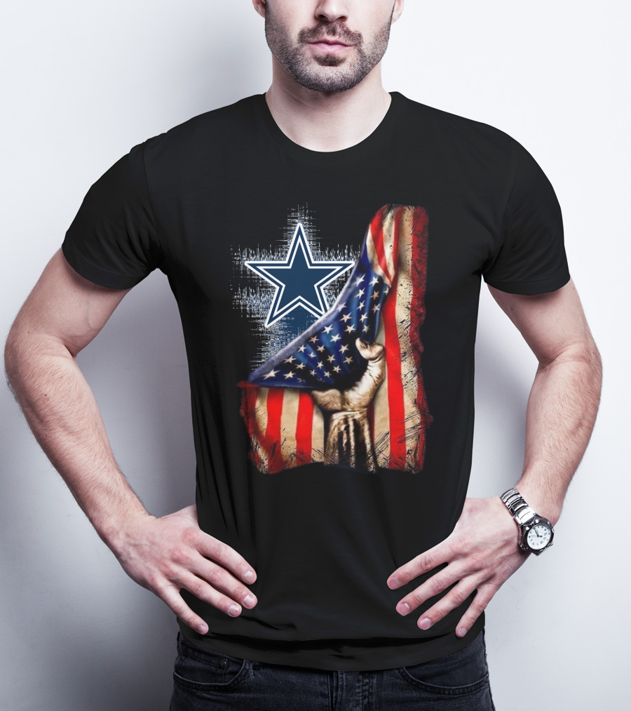 Dallas Cowboys Star With American Flag And Patriotic Hand T-Shirt