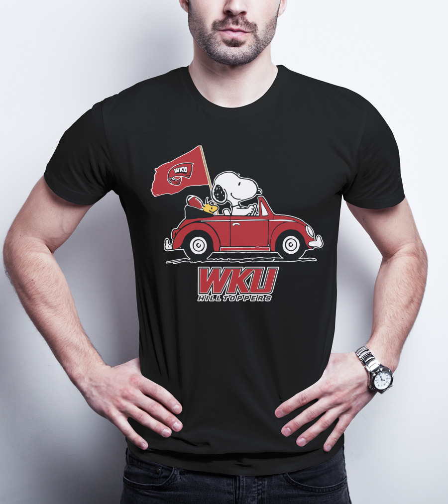 WKU Hilltoppers Snoopy Riding In Red Car With Flag T-Shirt