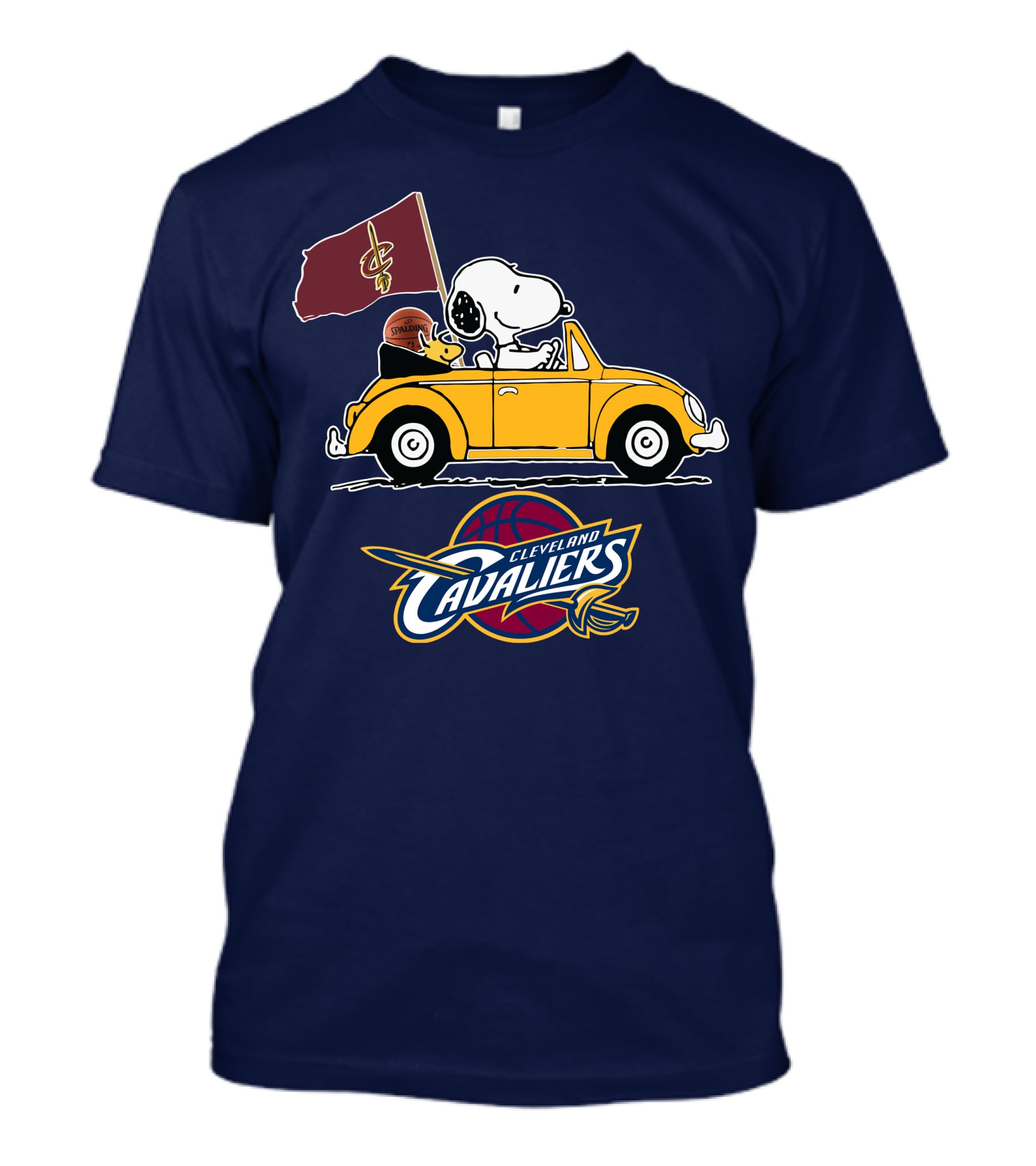 Cleveland Cavaliers Snoopy And Woodstock Driving With Basketball T-Shirt