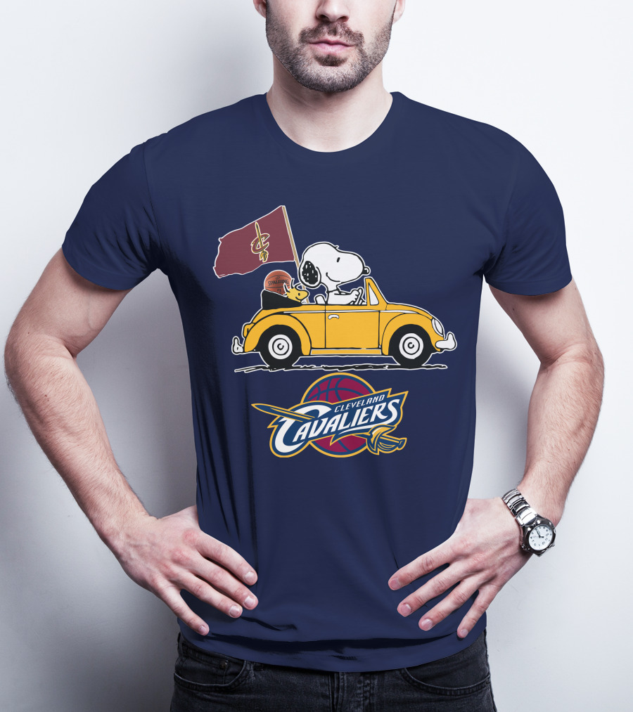 Cleveland Cavaliers Snoopy And Woodstock Driving With Basketball T-Shirt