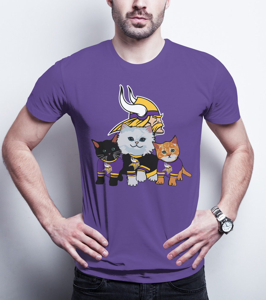 Minnesota Vikings Cats Wearing Team Jerseys With Viking Head T-Shirt