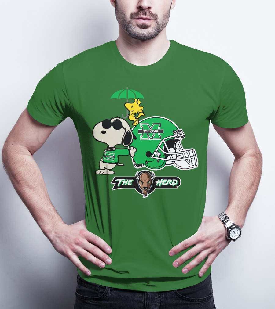 Marshall Thundering Herd Snoopy The Herd Football Helmet Woodstock Umbrella T-Shirt