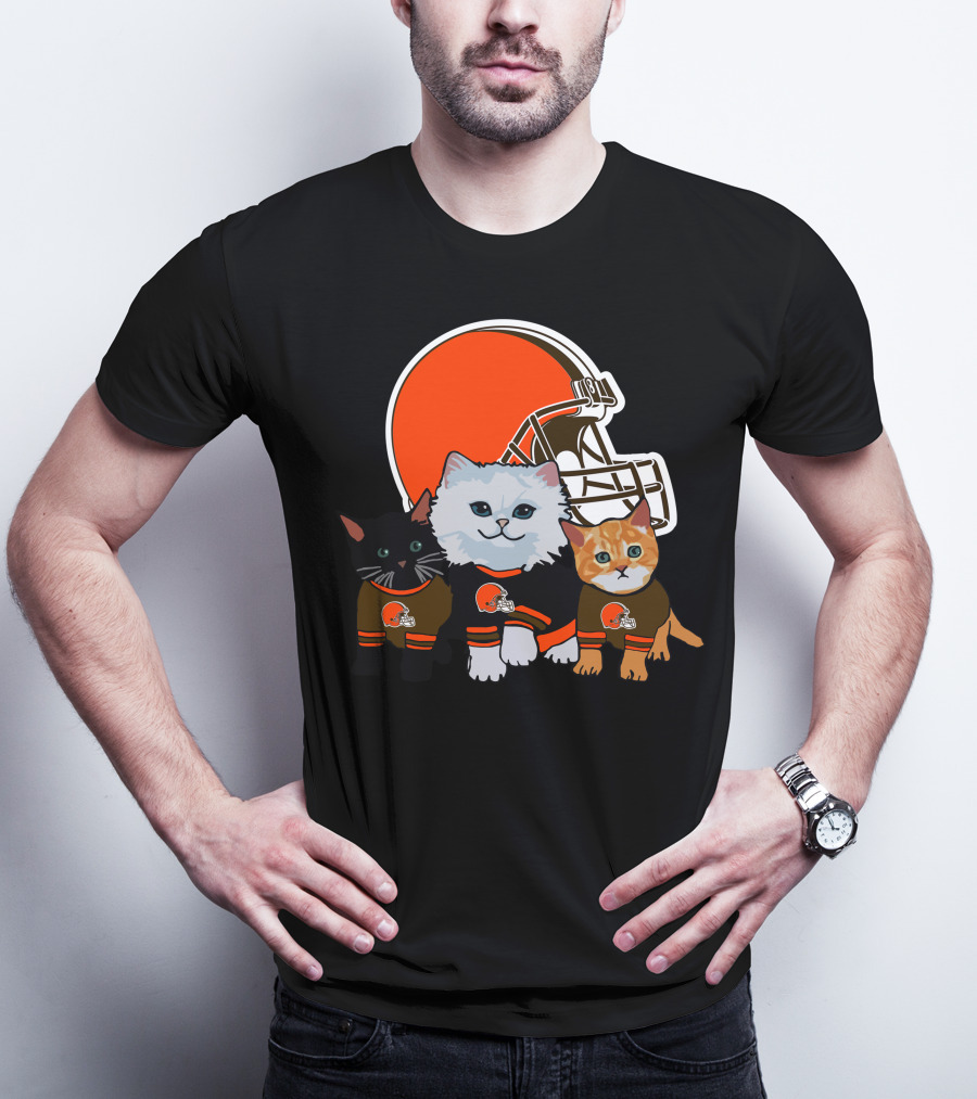 Cleveland Browns Cute Cats Football Helmet Trio T-Shirt