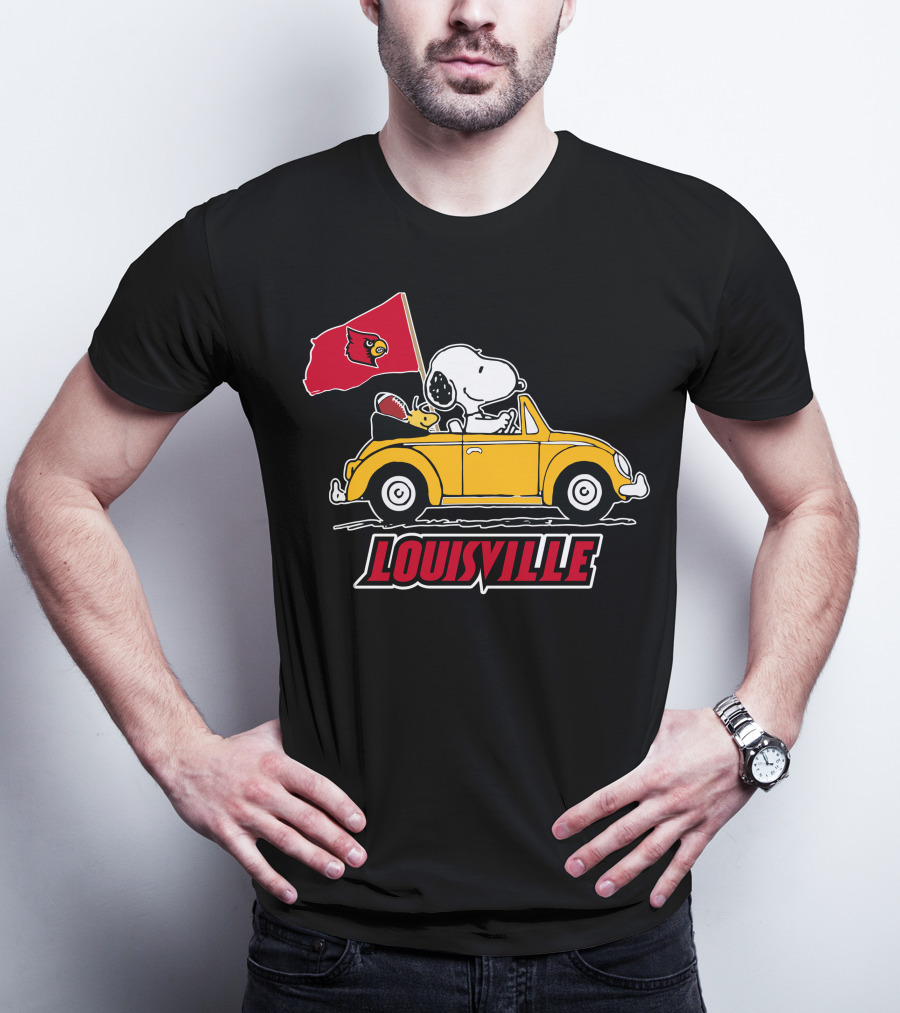Louisville Snoopy Car Ride With Cardinals Flag T-Shirt