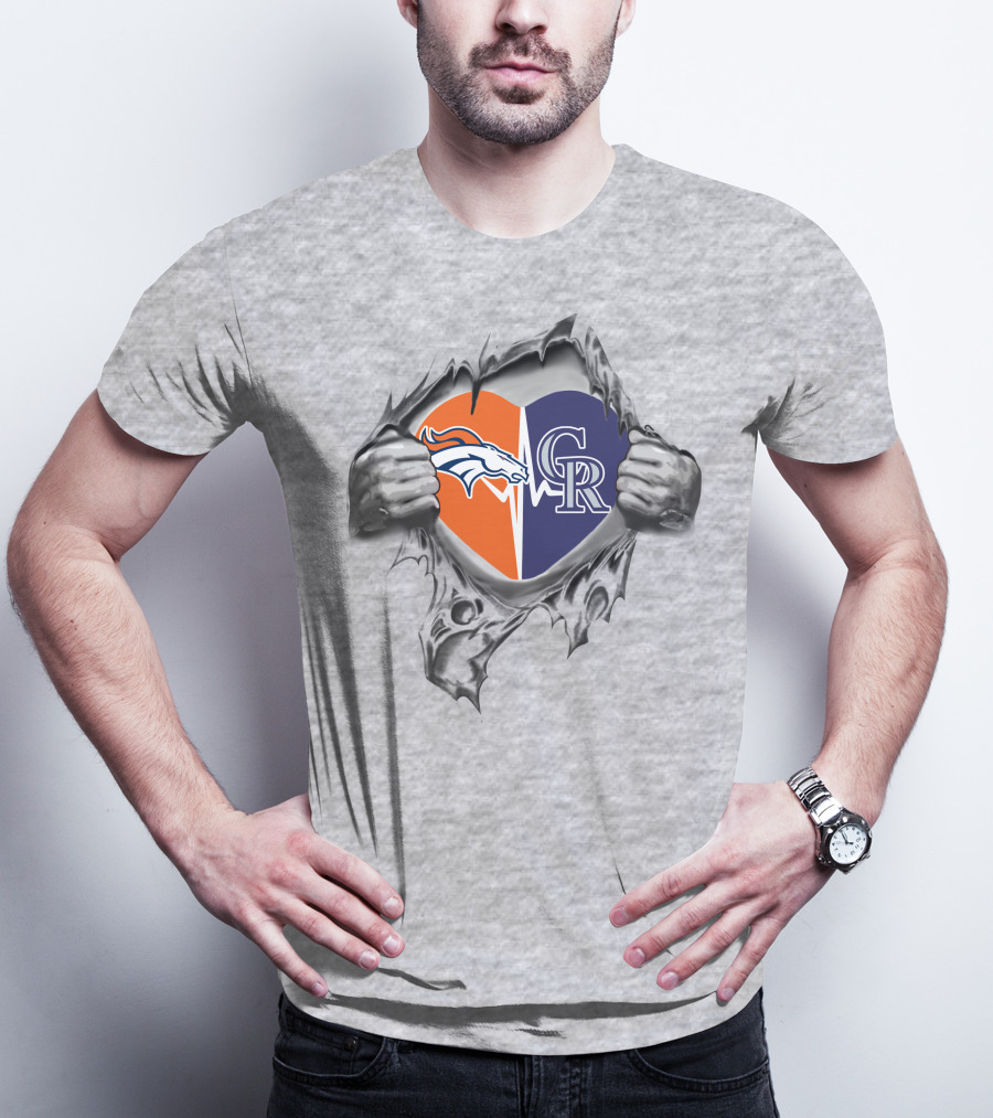 Denver Broncos Colorado Rockies Heart T-Shirt