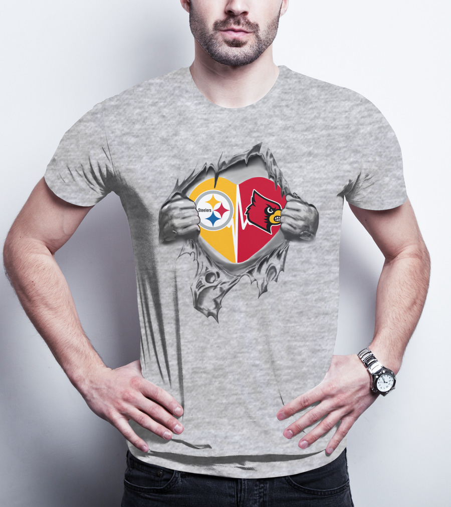 Steelers Louisville Cardinals Heart T-Shirt