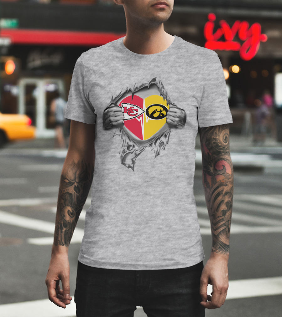 Kansas City Chiefs Iowa Hawkeyes Dual Heart T-Shirt