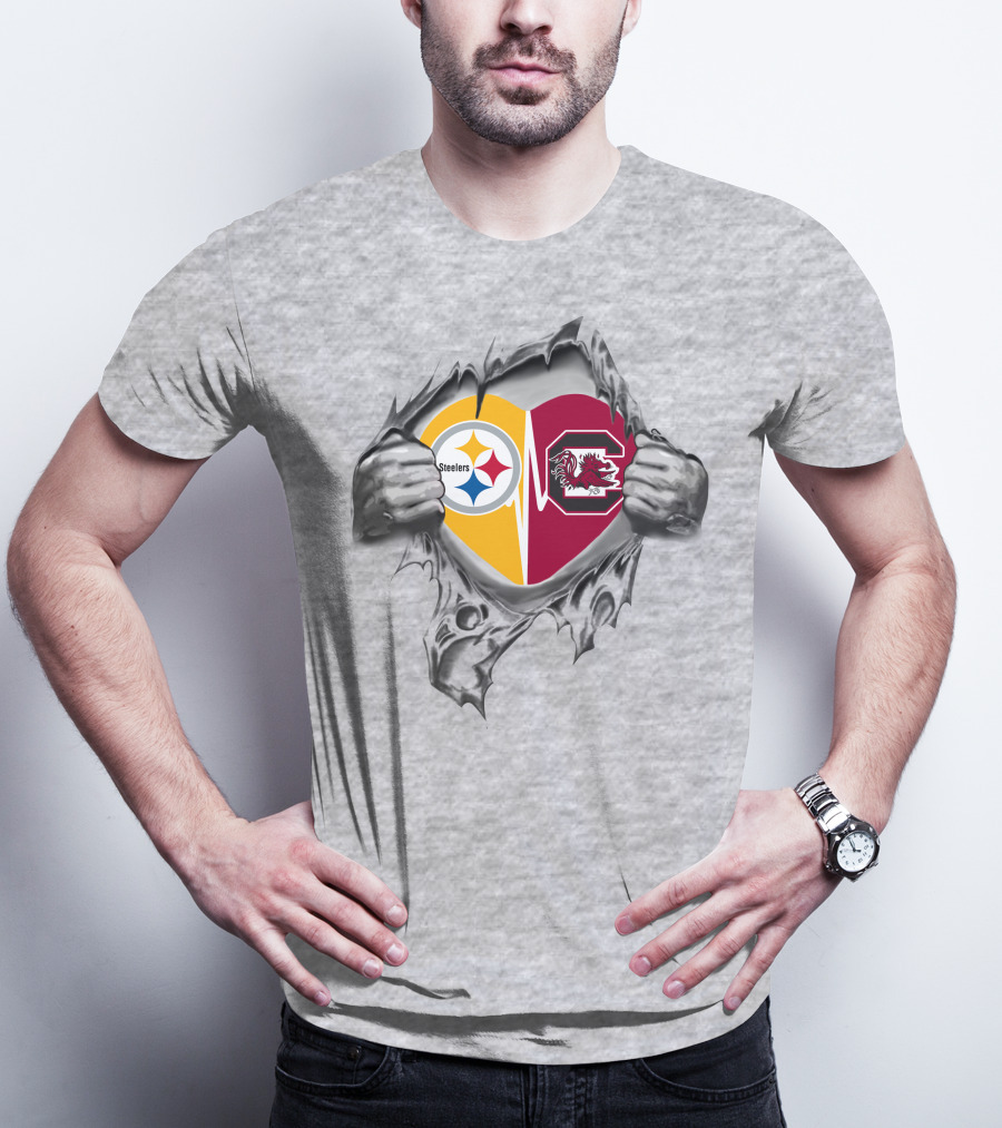 Steelers South Carolina Gamecocks Heart Logo Mashup T-Shirt