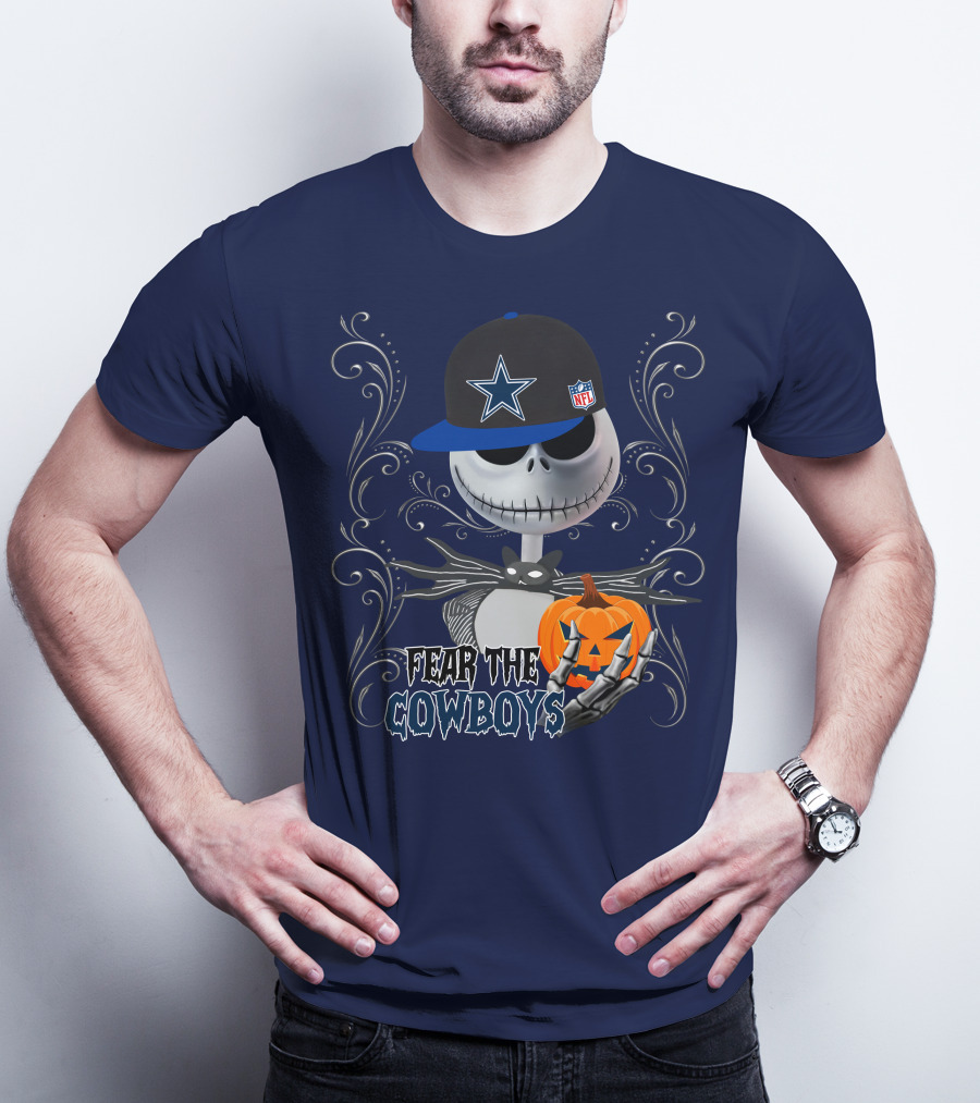 Fear The Cowboys Halloween NFL Jack Skellington Pumpkin Dallas Star T-Shirt