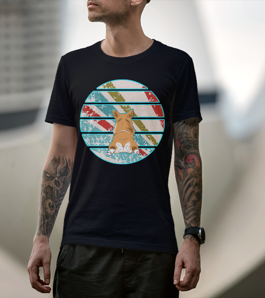 Welsh Corgi Retro Stripes Circle T-Shirt