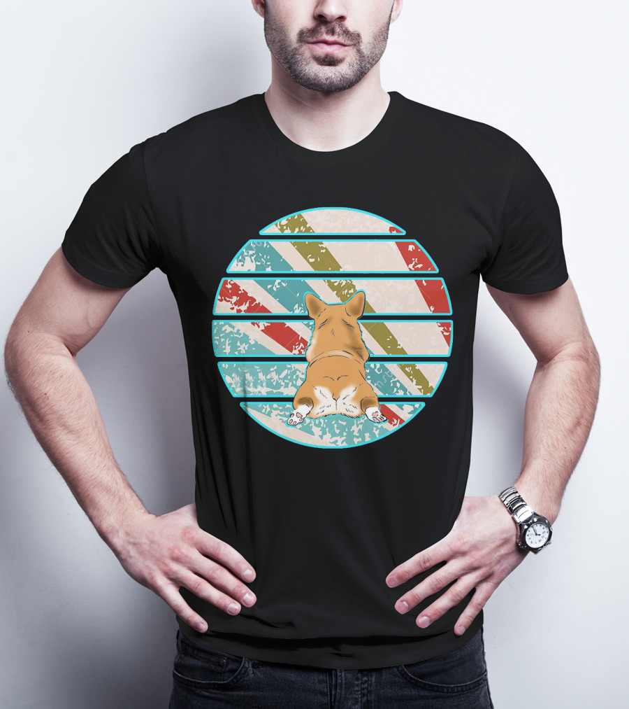 Welsh Corgi Retro Stripes Circle T-Shirt