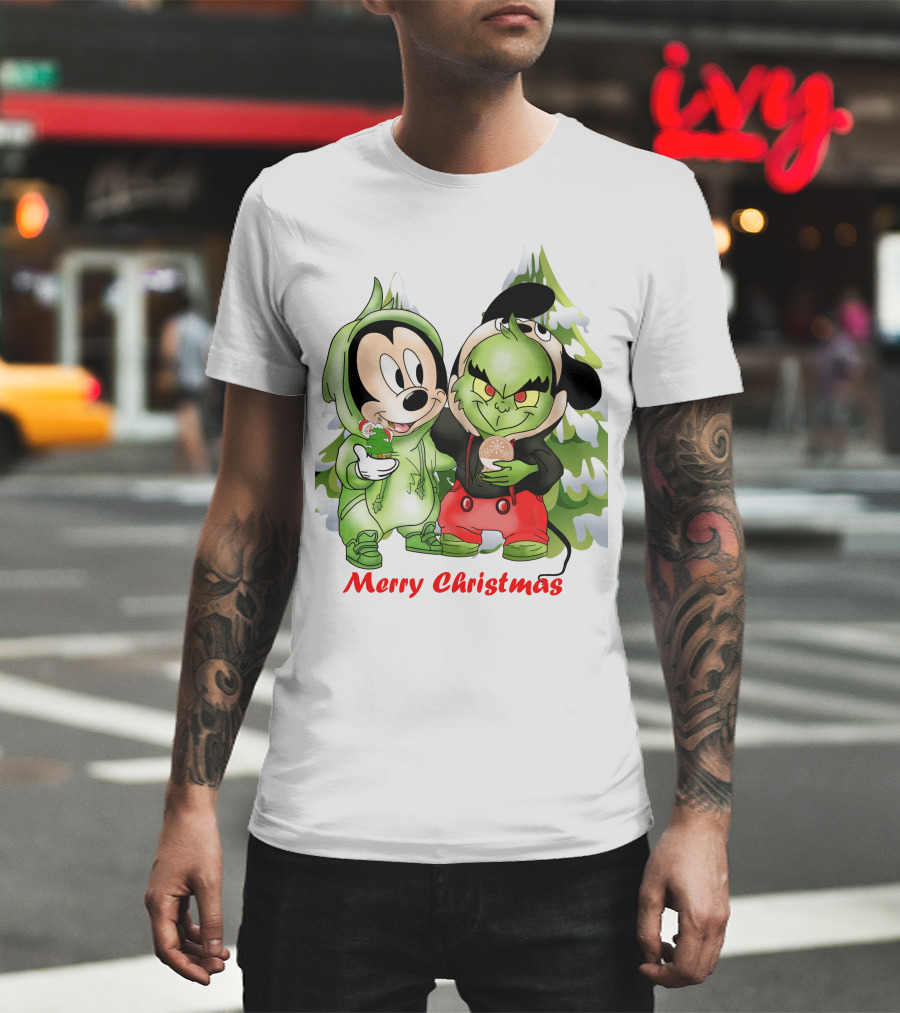 Merry Christmas The Grinch And Mickey T-Shirt