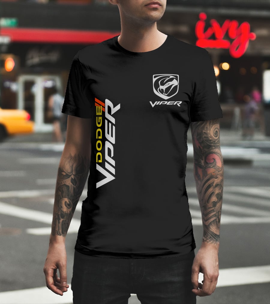 Dodge Viper Vertical Logo And Iconic Snake Emblem T-Shirt