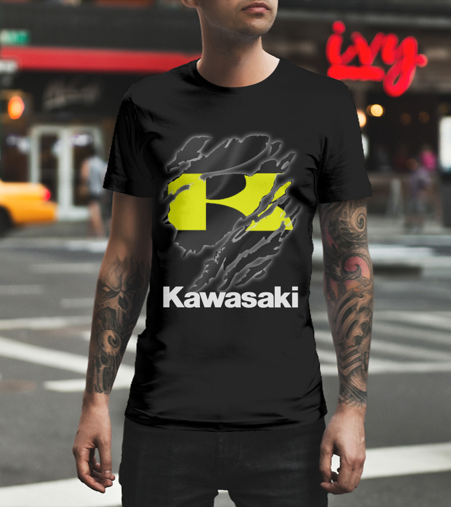 Kawasaki Ripping Claw Marks Yellow Black T-Shirt
