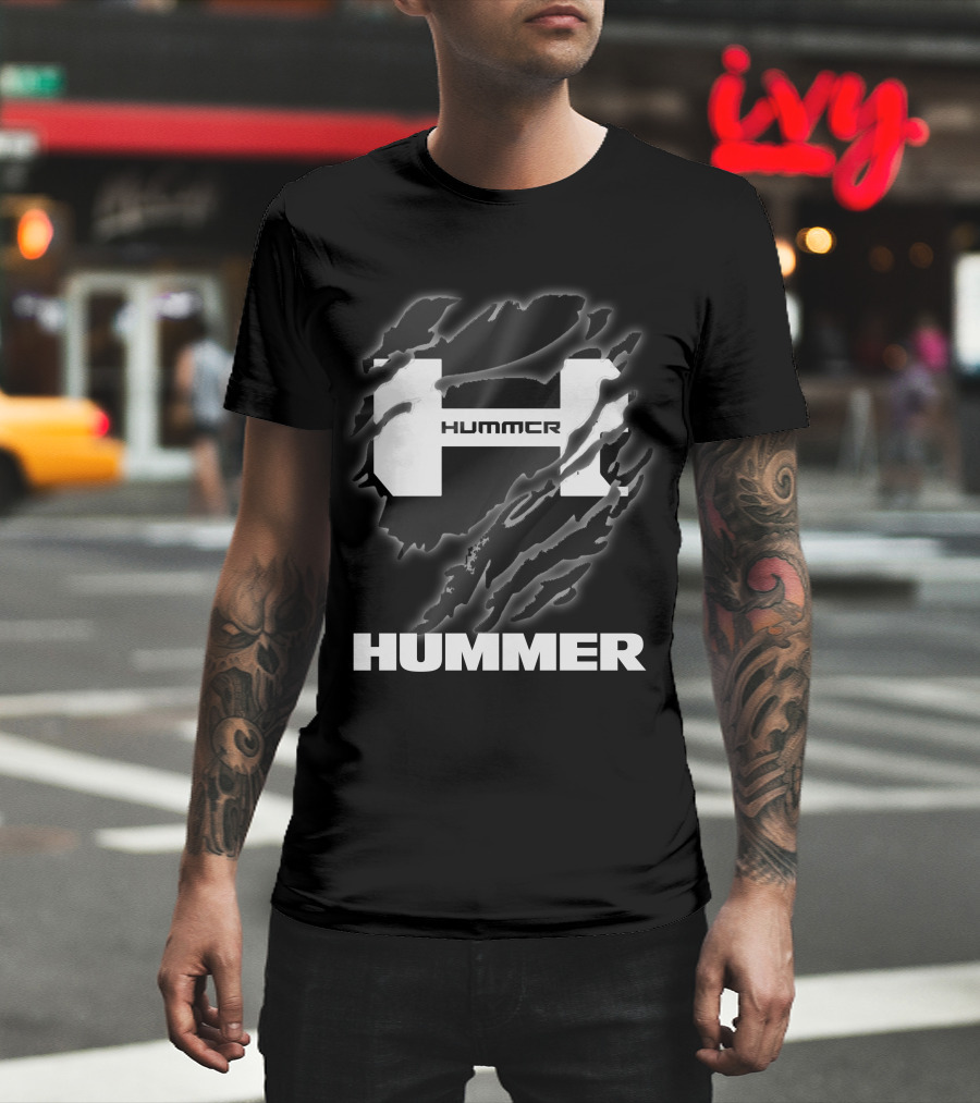Hummer Logo With Claw Marks Text Overlay T-Shirt
