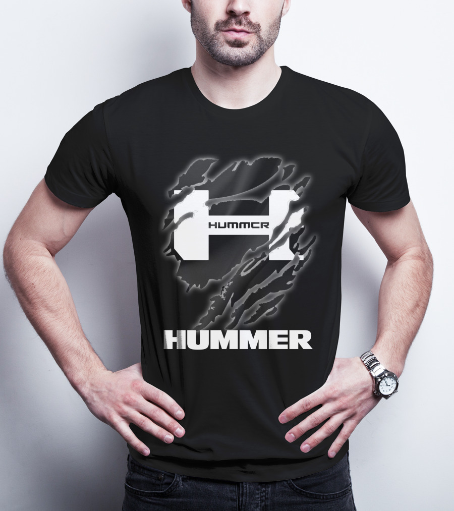 Hummer Logo With Claw Marks Text Overlay T-Shirt