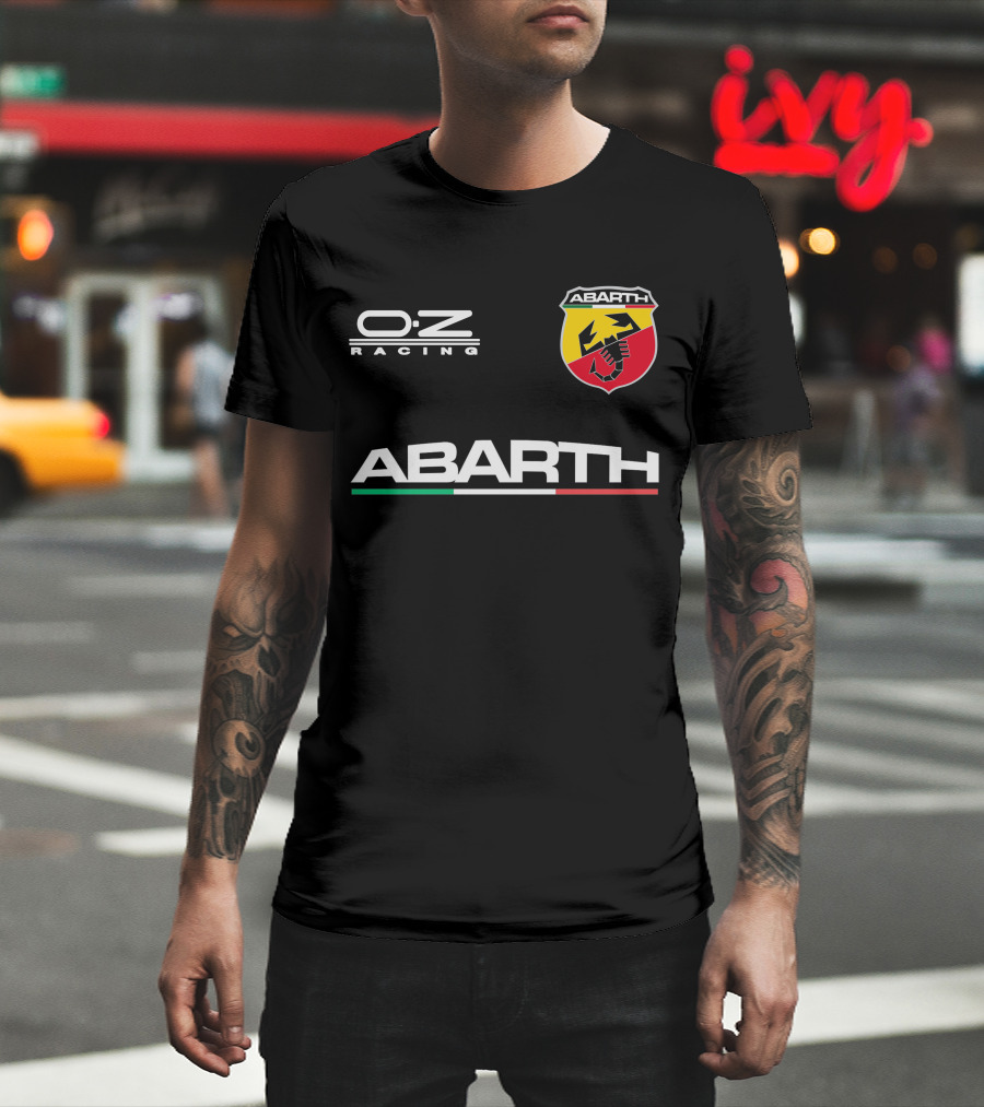 O.Z Racing Abarth Logo Scorpion Emblem With Italian Flag Stripe T-Shirt