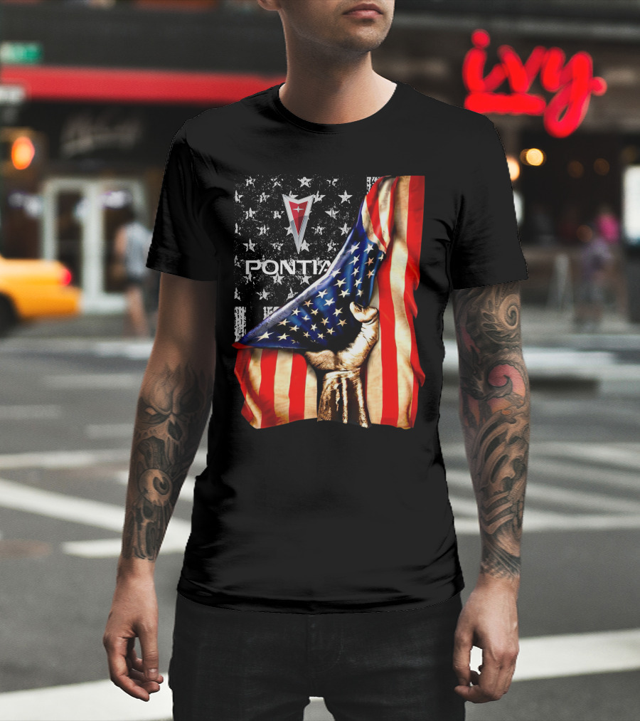 Pontiac Logo With American Flag Stars And Stripes Patriotic T-Shirt