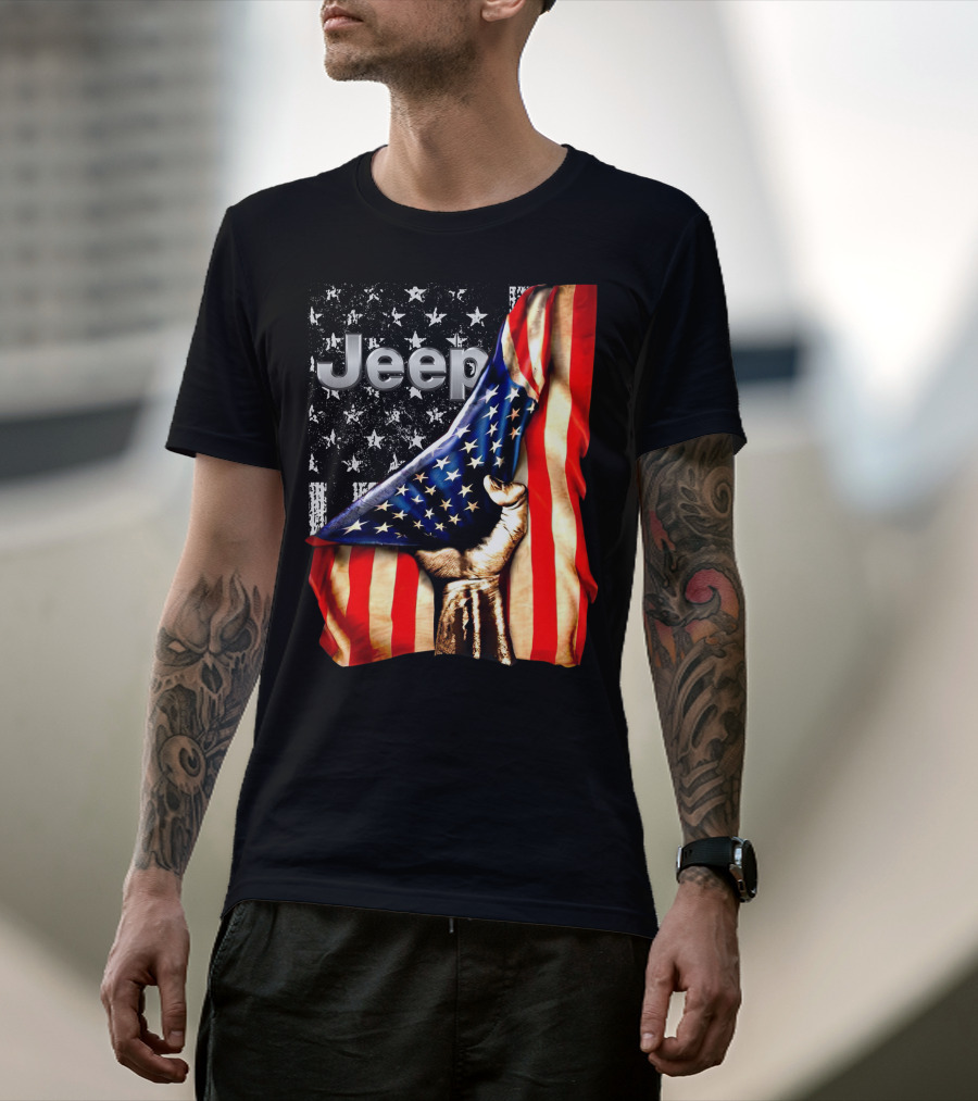 Jeep American Flag Stars And Stripes Hand T-Shirt