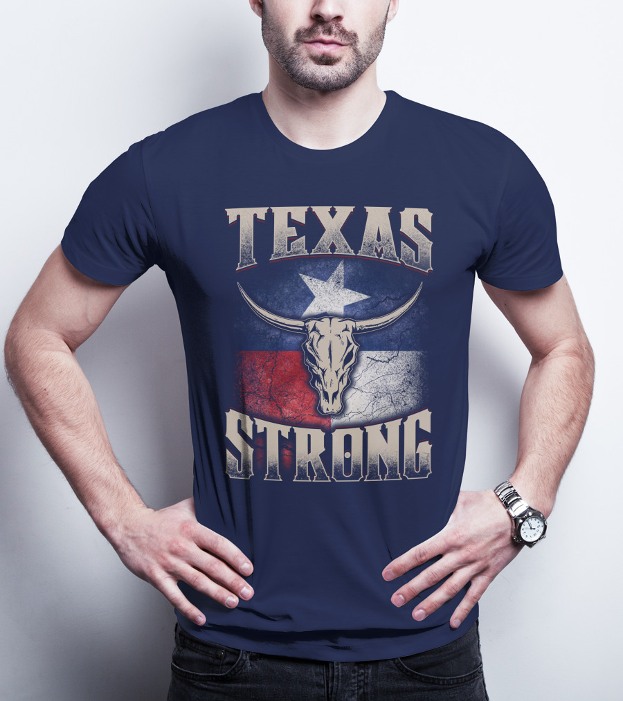 Texas Strong Longhorn Skull With Texas Flag T-Shirt
