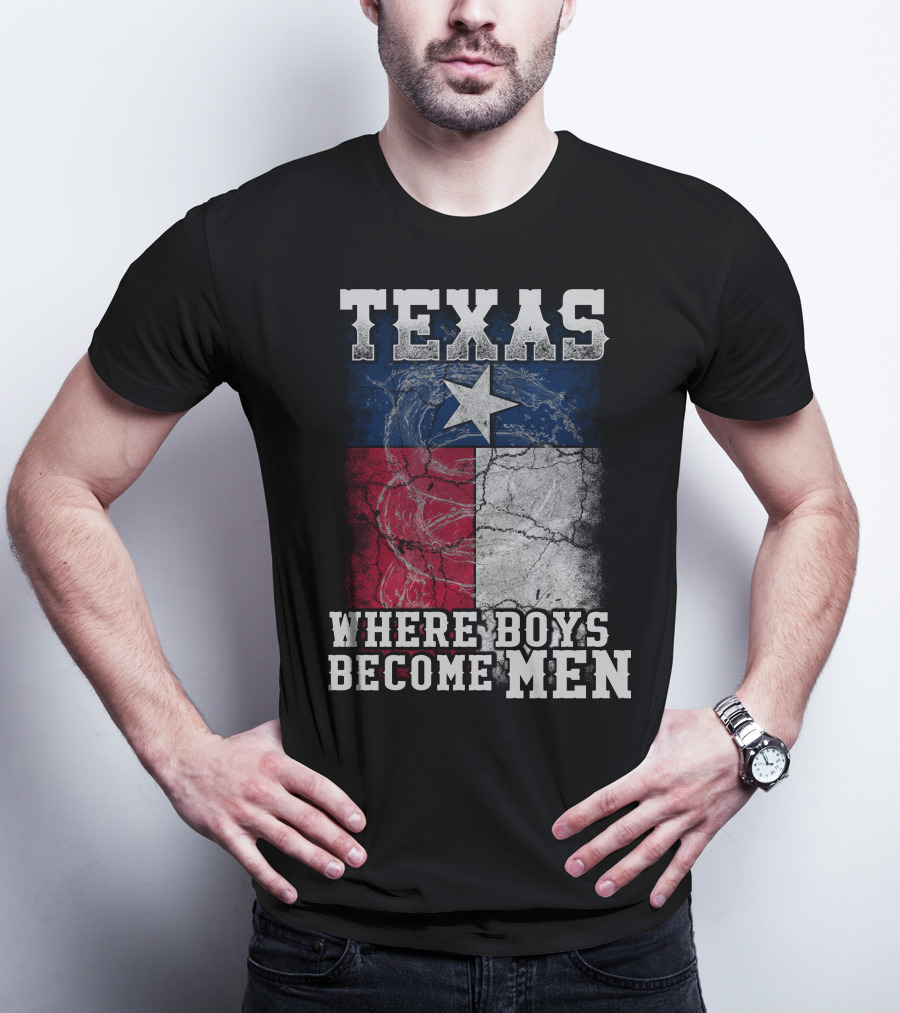 Texas Where Boys Become Men Lone Star Flag Cracked T-Shirt