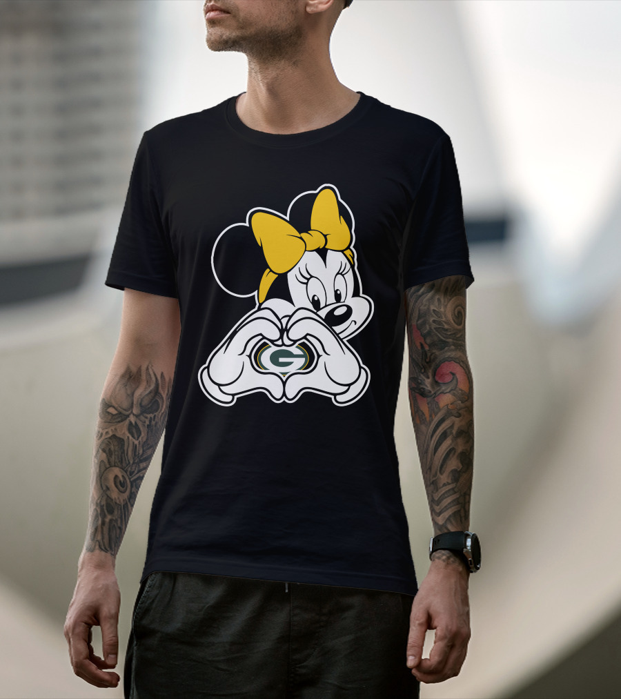 Minnie Mouse Green Bay Packers Heart Hands T-Shirt