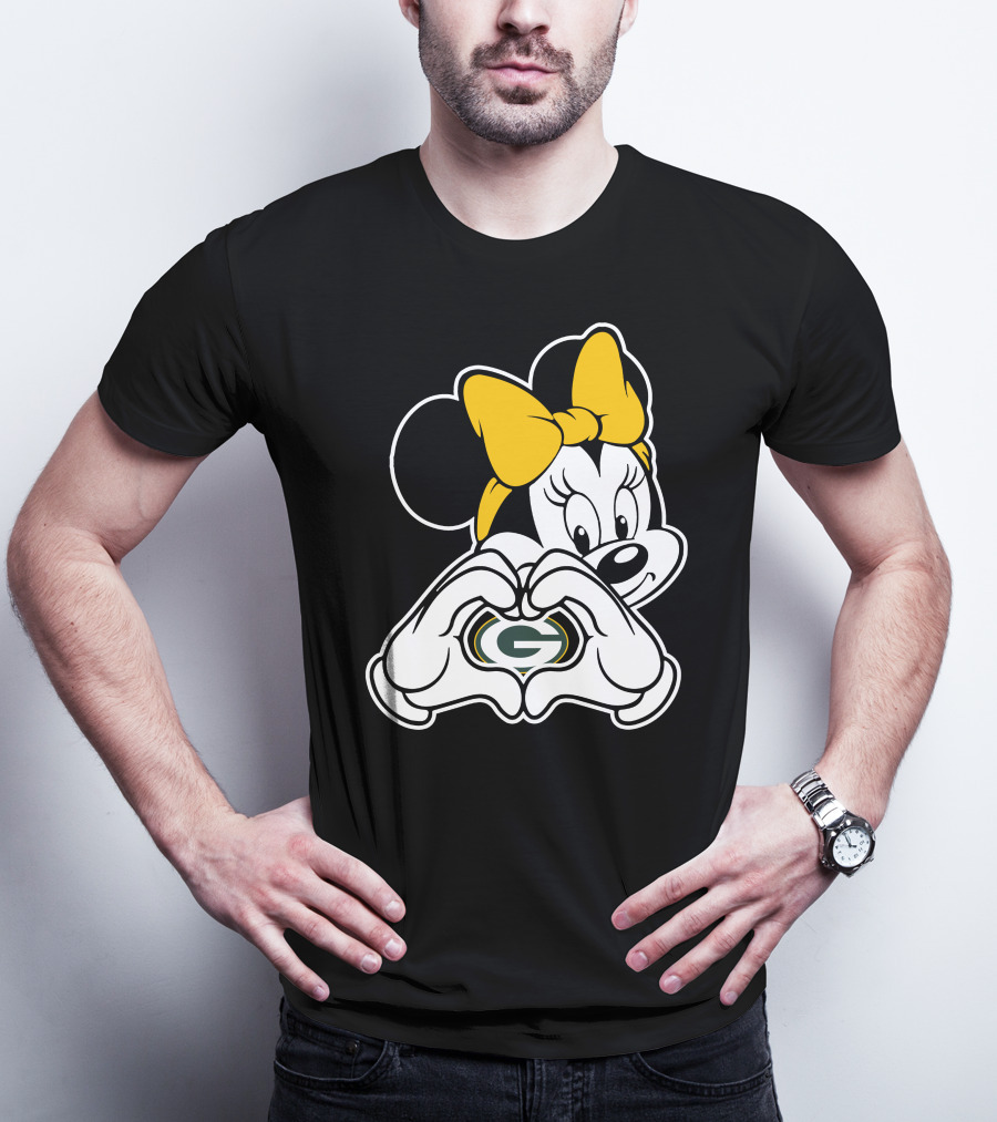 Minnie Mouse Green Bay Packers Heart Hands T-Shirt