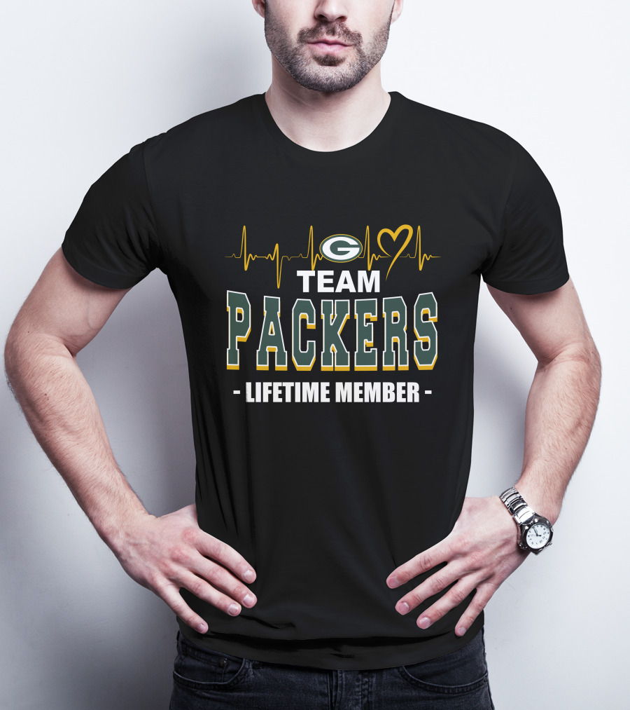 Team Packers Lifetime Member Green Bay Packers Heartbeat T-Shirt
