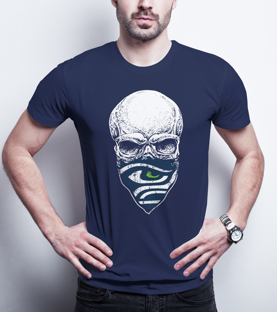 Seattle Seahawks Skull Bandana Logo Face T-Shirt