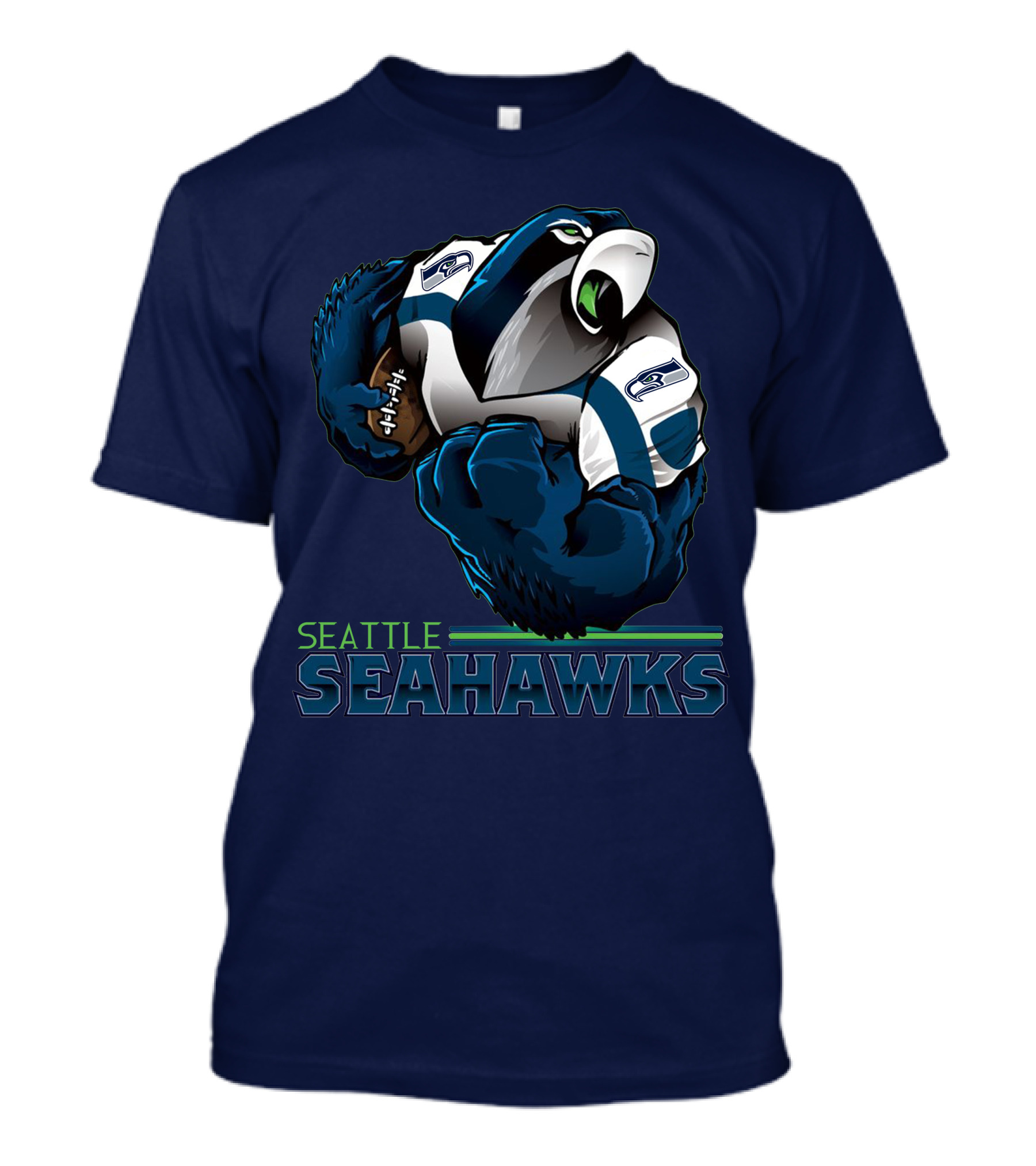 Seattle Seahawks Powerful Mascot With Football Iconic Team Spirit T-Shirt