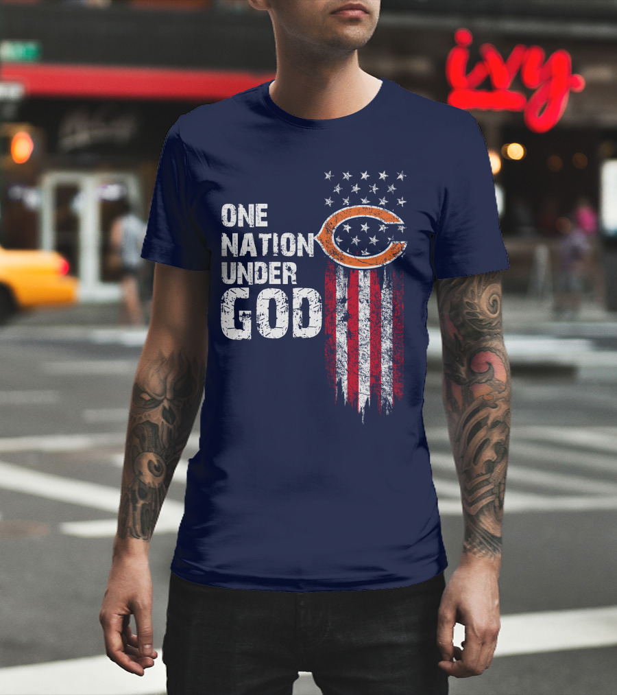 One Nation Under God Chicago Bears American Flag T-Shirt