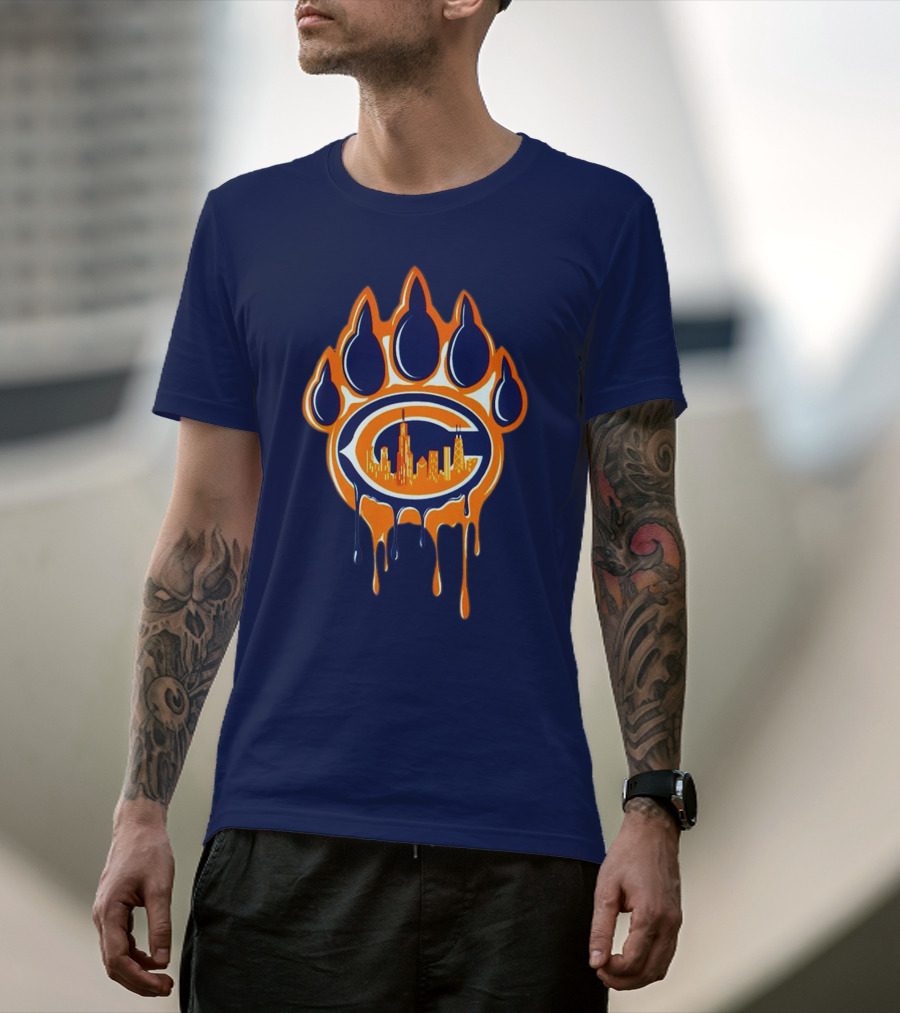 Chicago Bears Dripping Skyline Paw T-Shirt