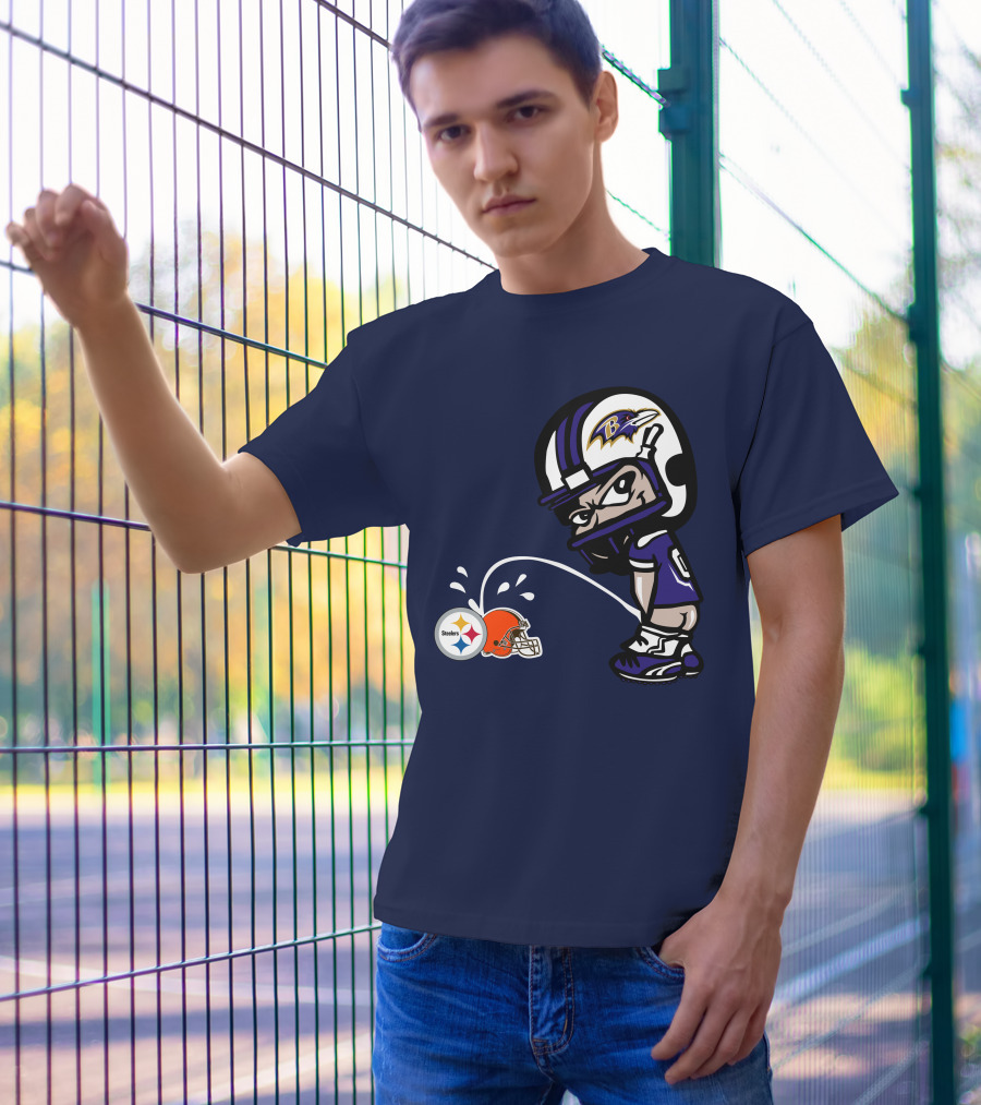 Baltimore Ravens Rivalry Mock Pittsburgh Steelers Cleveland Browns Helmets T-Shirt