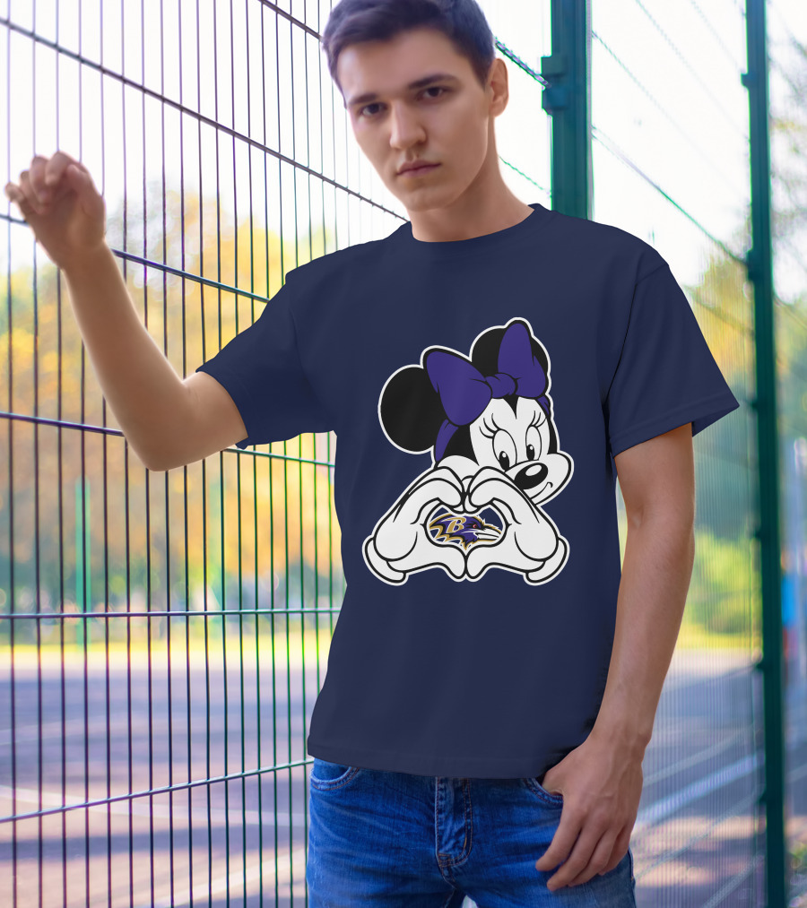 Baltimore Ravens Minnie Mouse Heart Hands T-Shirt