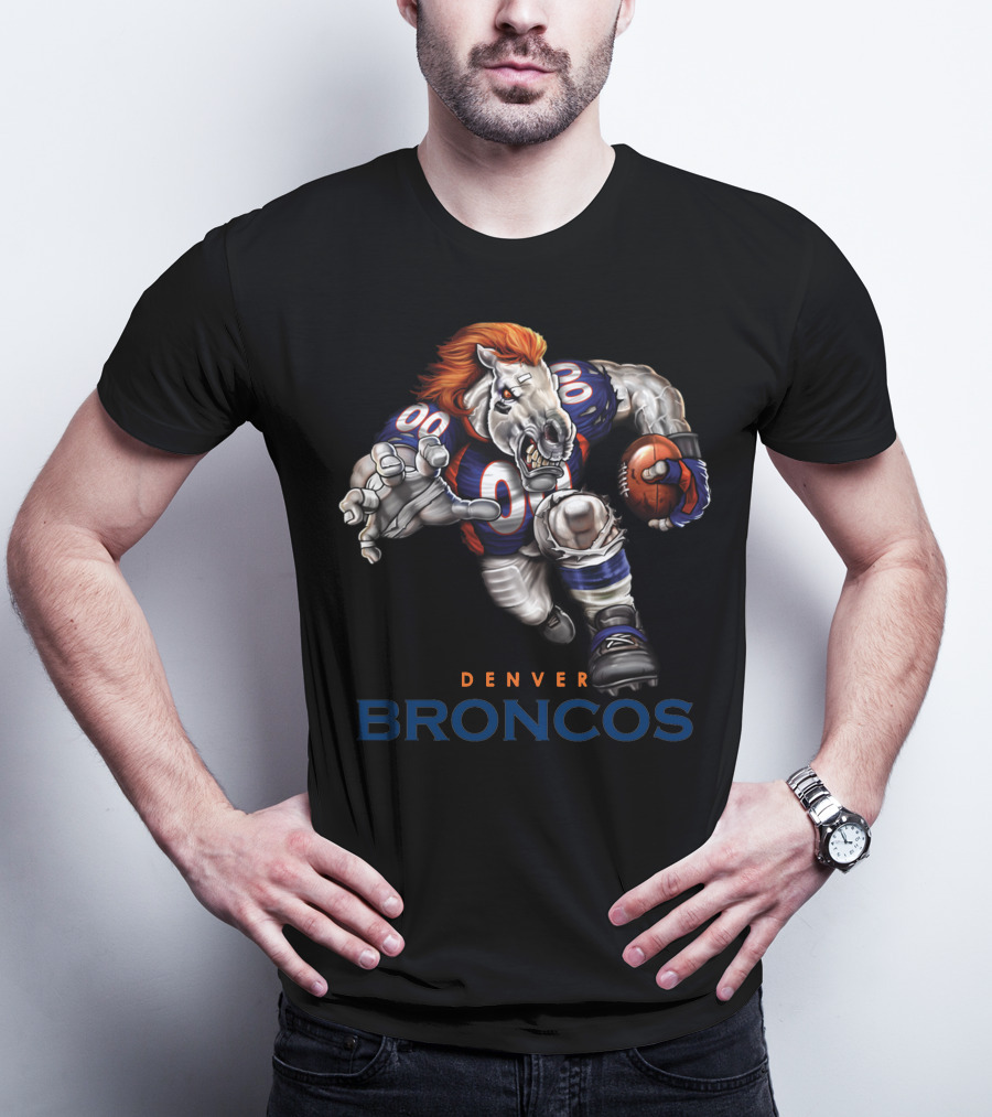 Denver Broncos Charging Horse Football Player T-Shirt