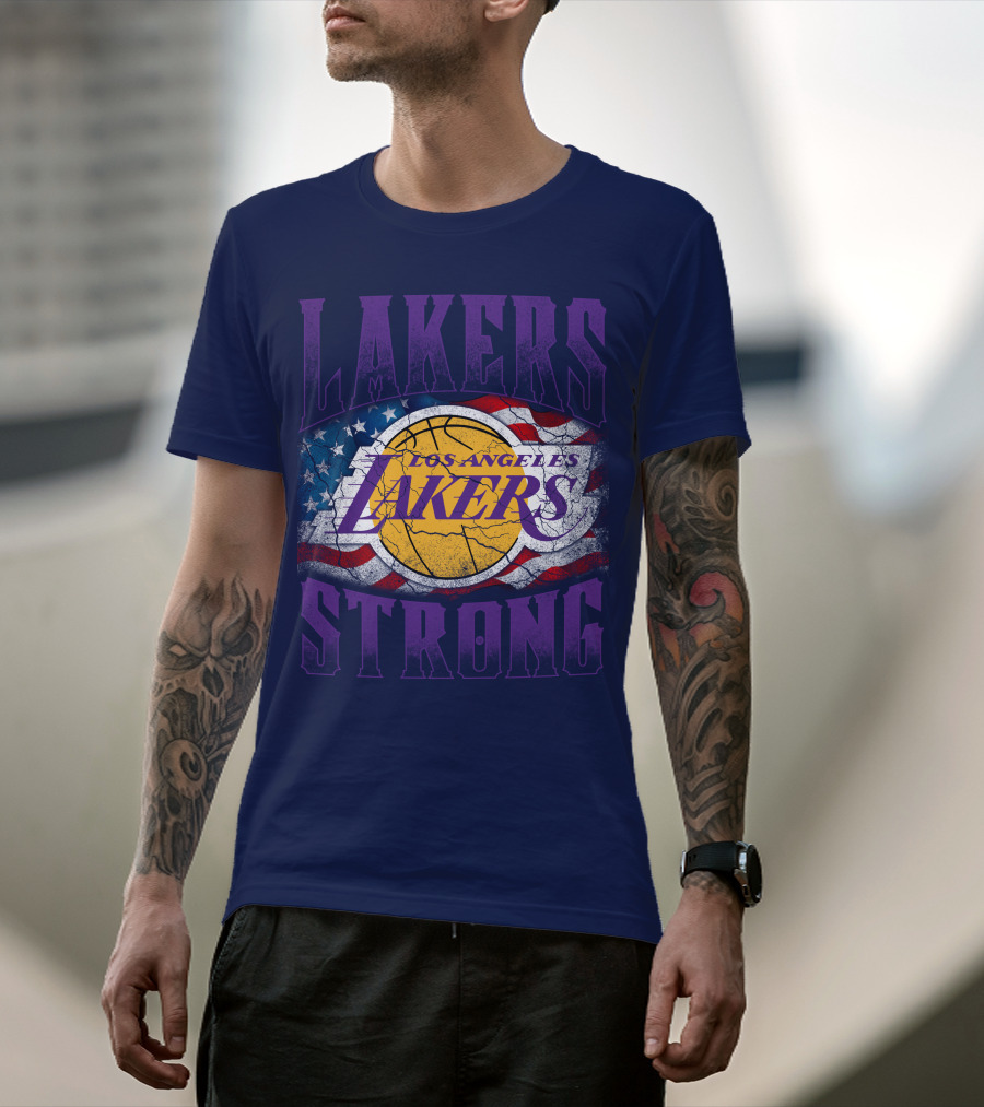 Los Angeles Lakers Strong American Flag Basketball T-Shirt