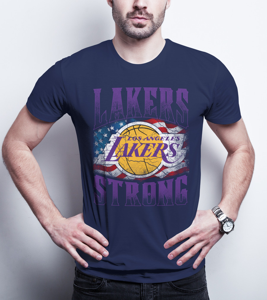Los Angeles Lakers Strong American Flag Basketball T-Shirt