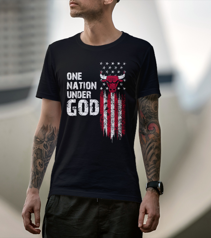 One Nation Under God Chicago Bulls Stars And Stripes Flag T-Shirt