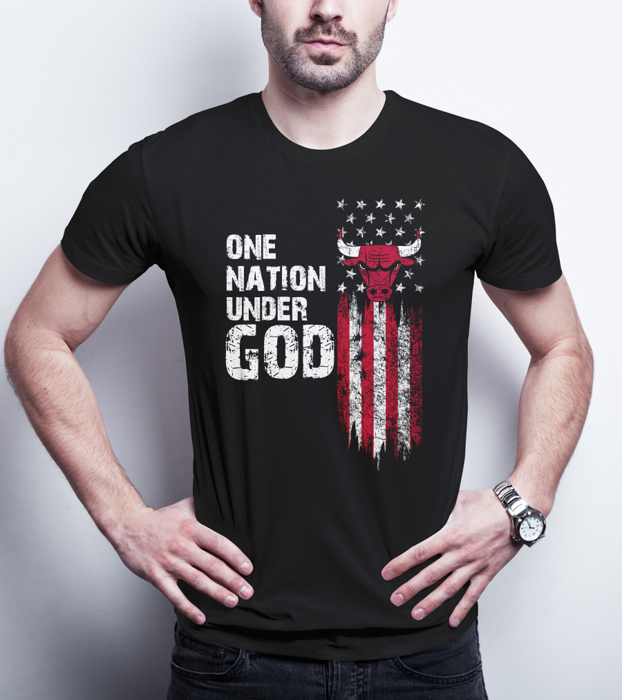 One Nation Under God Chicago Bulls Stars And Stripes Flag T-Shirt