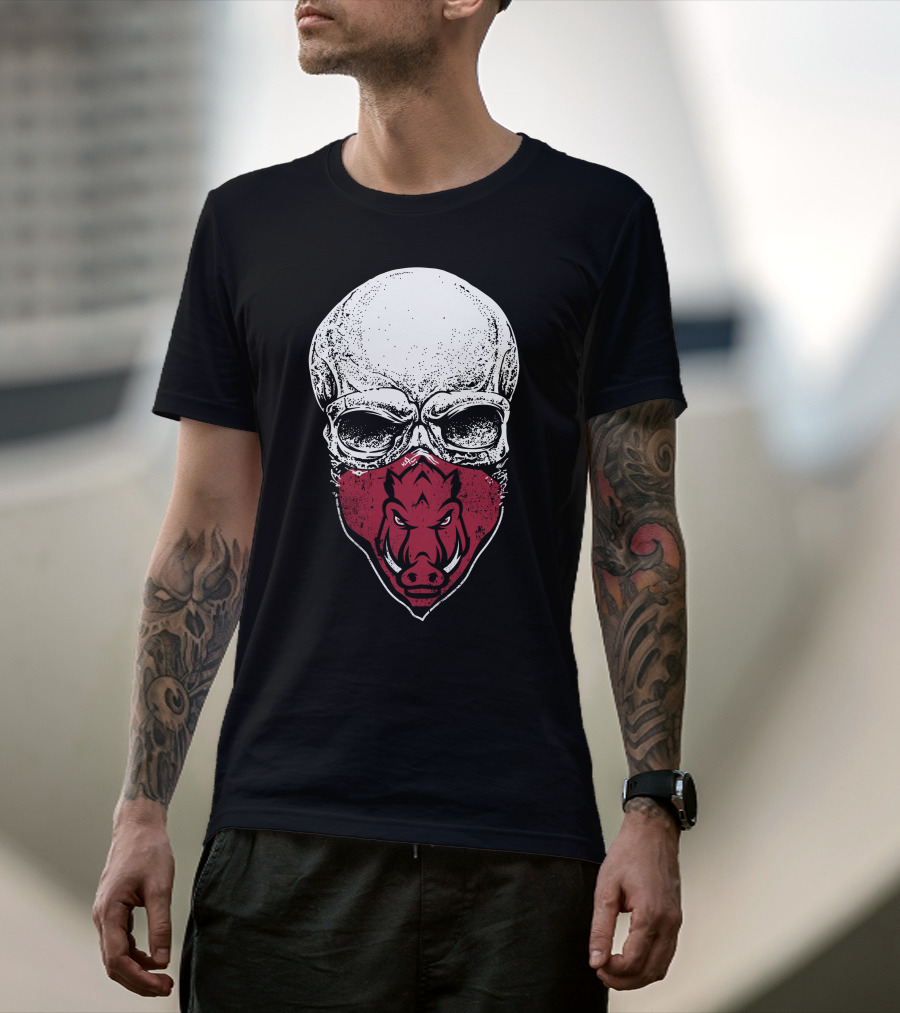Arkansas Razorbacks Skull Logo Mask T-Shirt